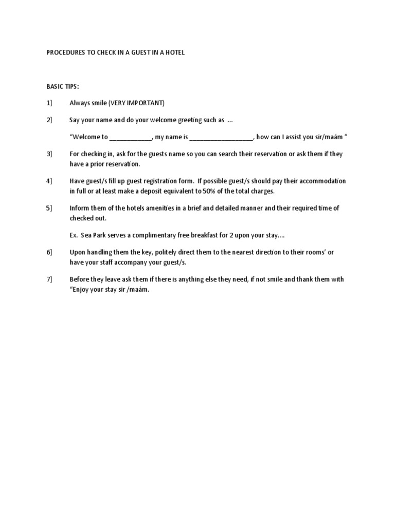 Guest Check-In Procedures Guide | PDF