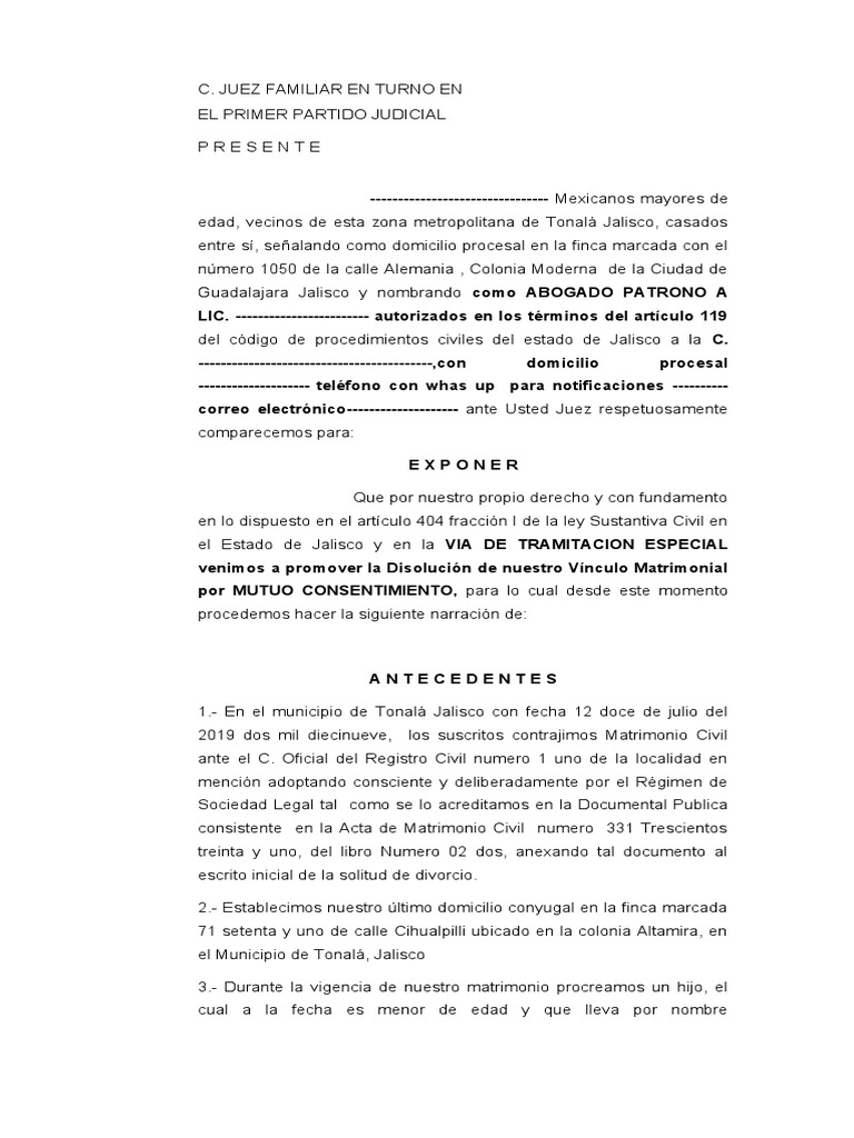 Divorcio Mutuo Acuerdo | PDF | Divorcio | Matrimonio