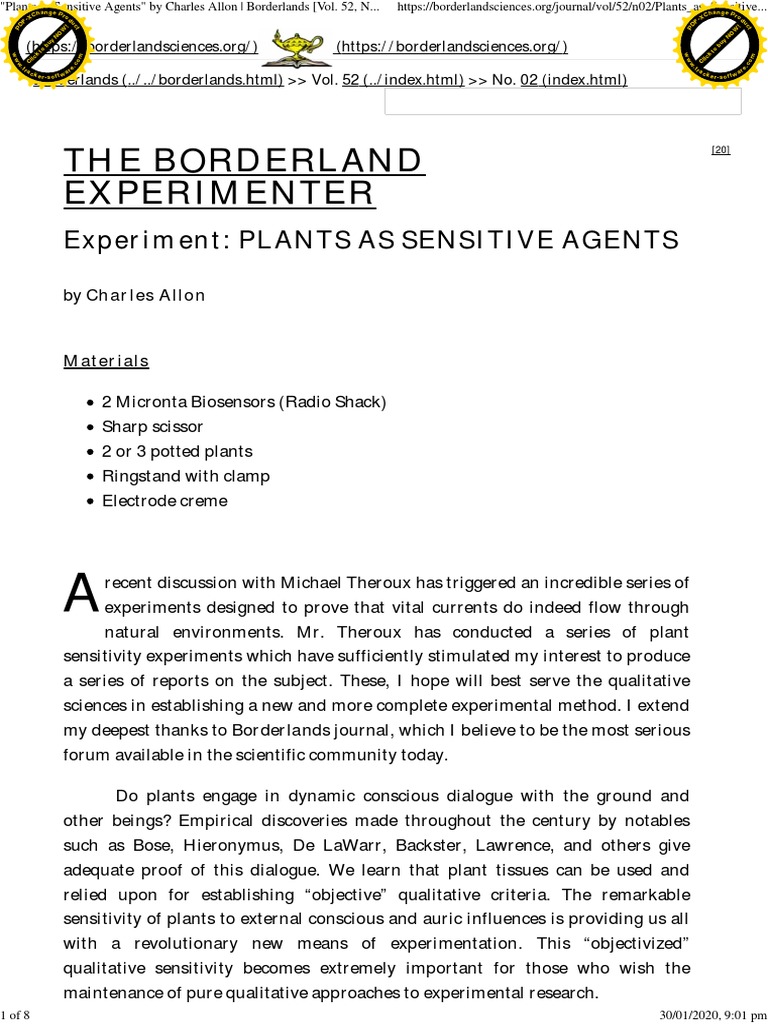 Plants as Sensitive Agents by Charles Allon Borderlands [Vol. 52] | PDF ...