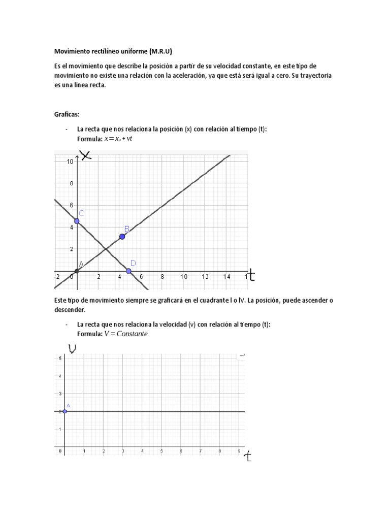 MRU y MRUA: Definiciones y Gráficas | PDF