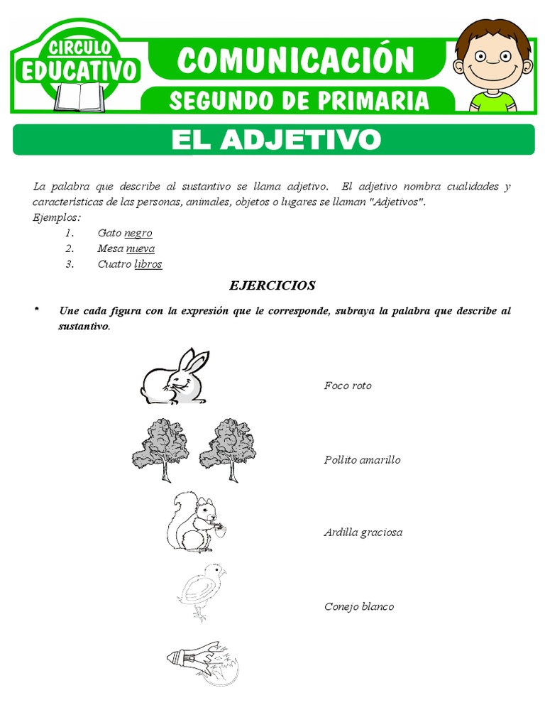 El Adjetivo para Segundo de Primaria | PDF | Gramática | Sintaxis