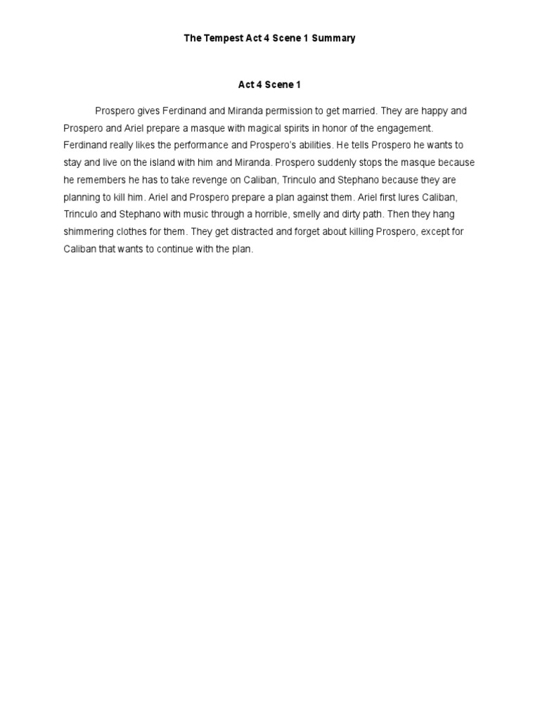 The Tempest Act 4 Scene 1 Summary | PDF | Poetry | Classics