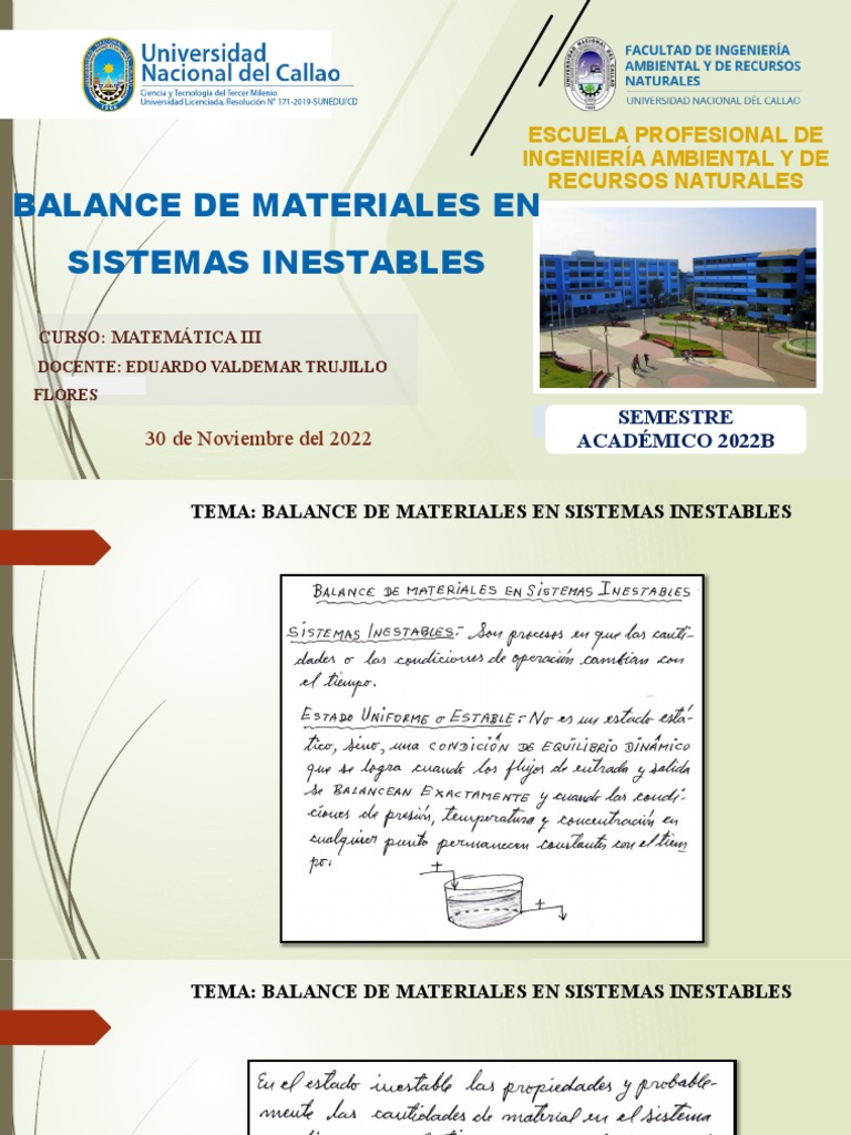 Balance de Materiales en Sistemas Inestables: Escuela Profesional de ...