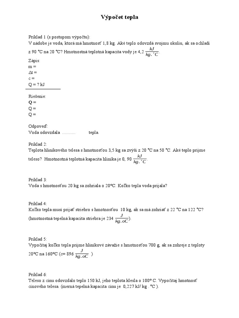 Výpočet Tepla - Príklady | PDF