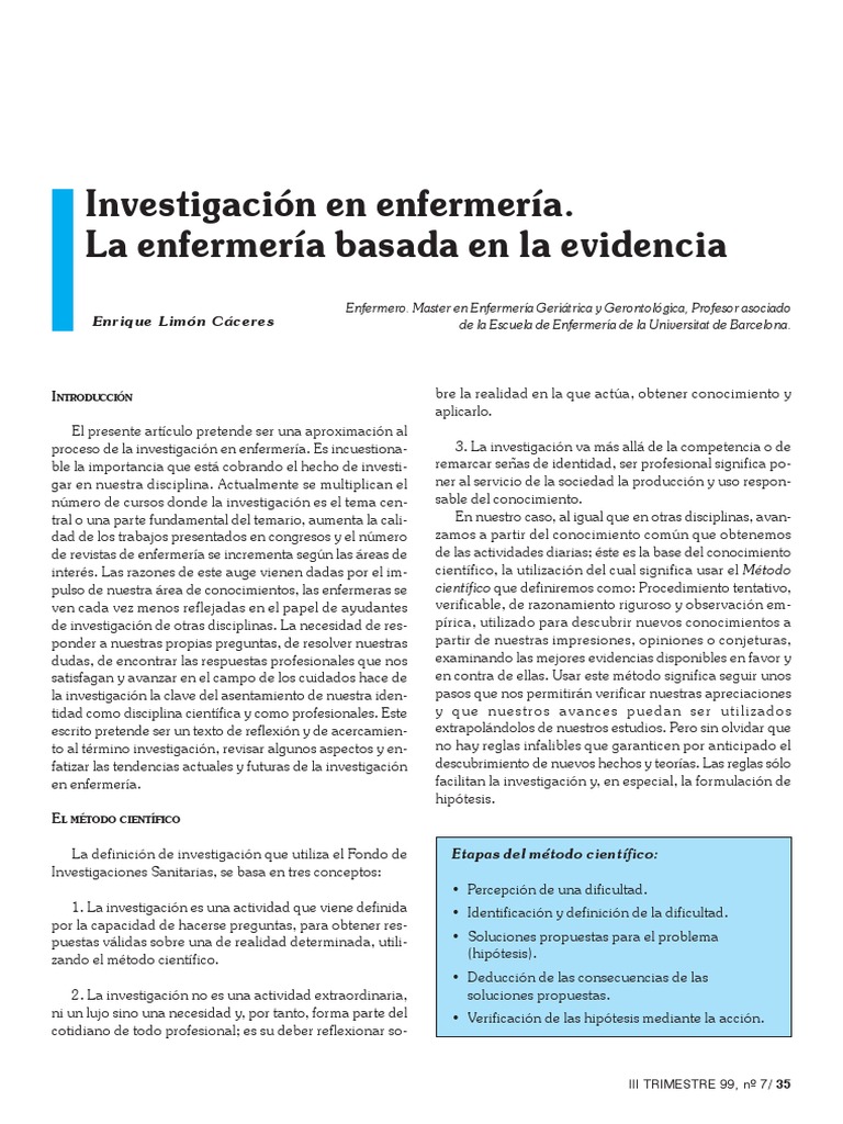 La Investigación En Enfermería La Enfermería Basada En Evidencia