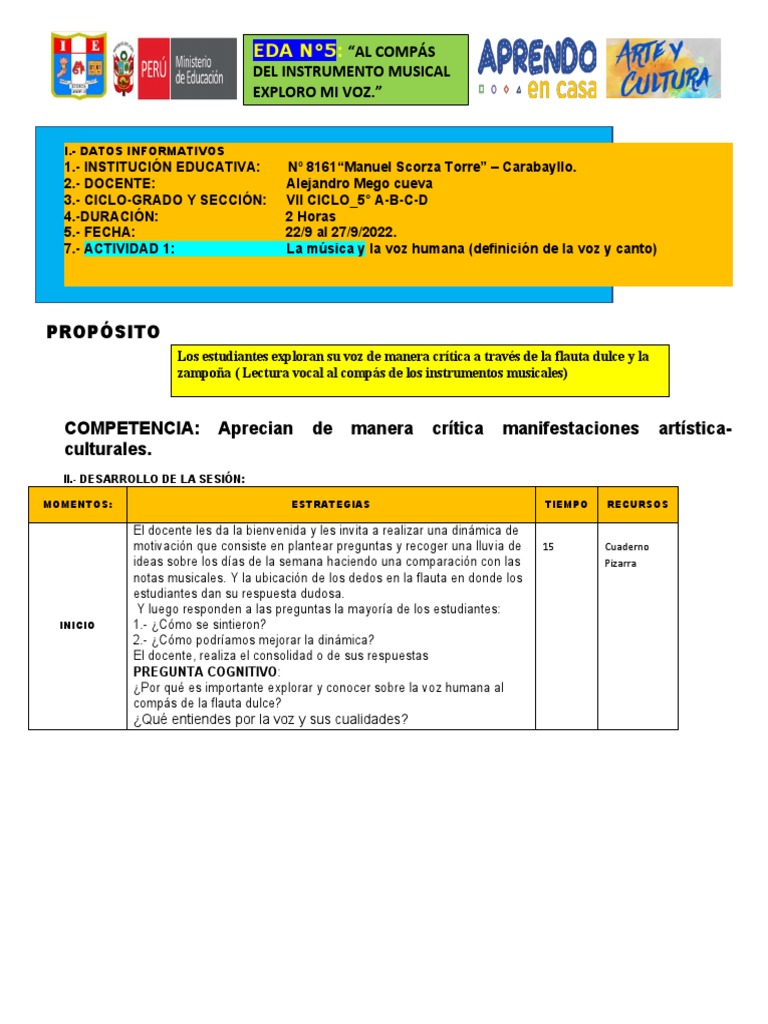 5° - Eda 5 - Actv 1 La Musica y El Canto - 2022 | PDF | Canto | Sonido
