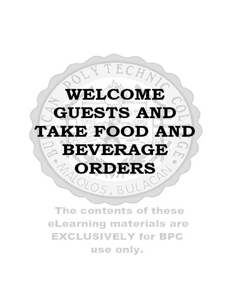 Welcome Guests and Take Food and Beverage Orders | PDF