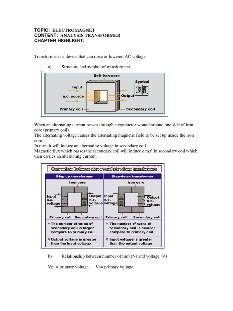 Topic: Electromagnet Content: Analysis Transformer Chapter Highlight ...