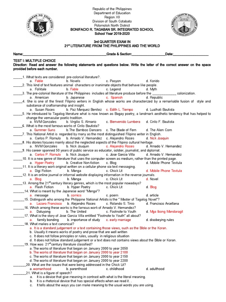 21st Century Literature 3rd Quarter | PDF | Thought