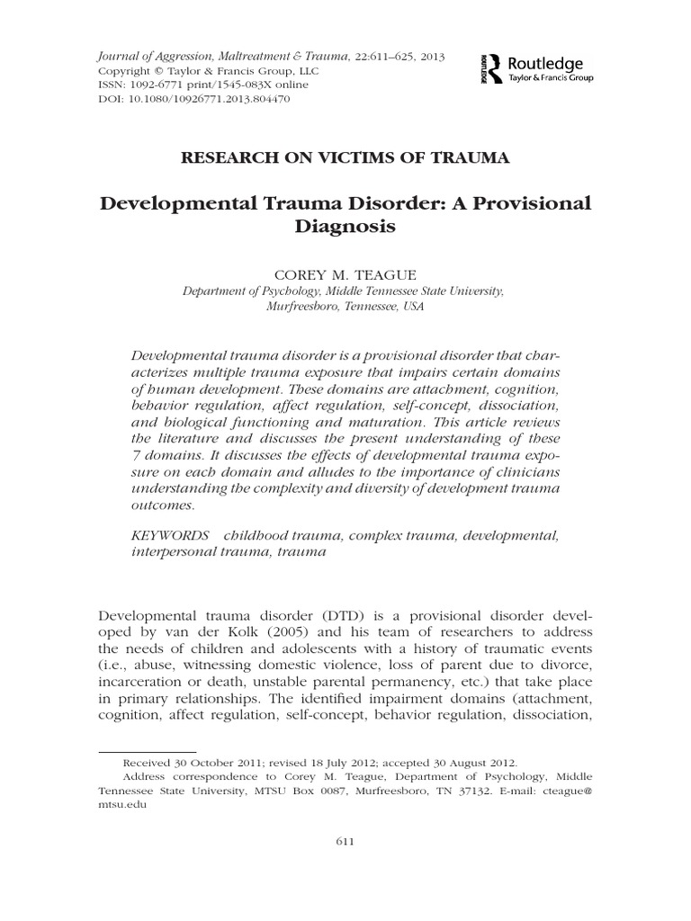 Developmental Trauma Disorder: A Provisional Diagnosis: Research On Victims of Trauma | Download ...