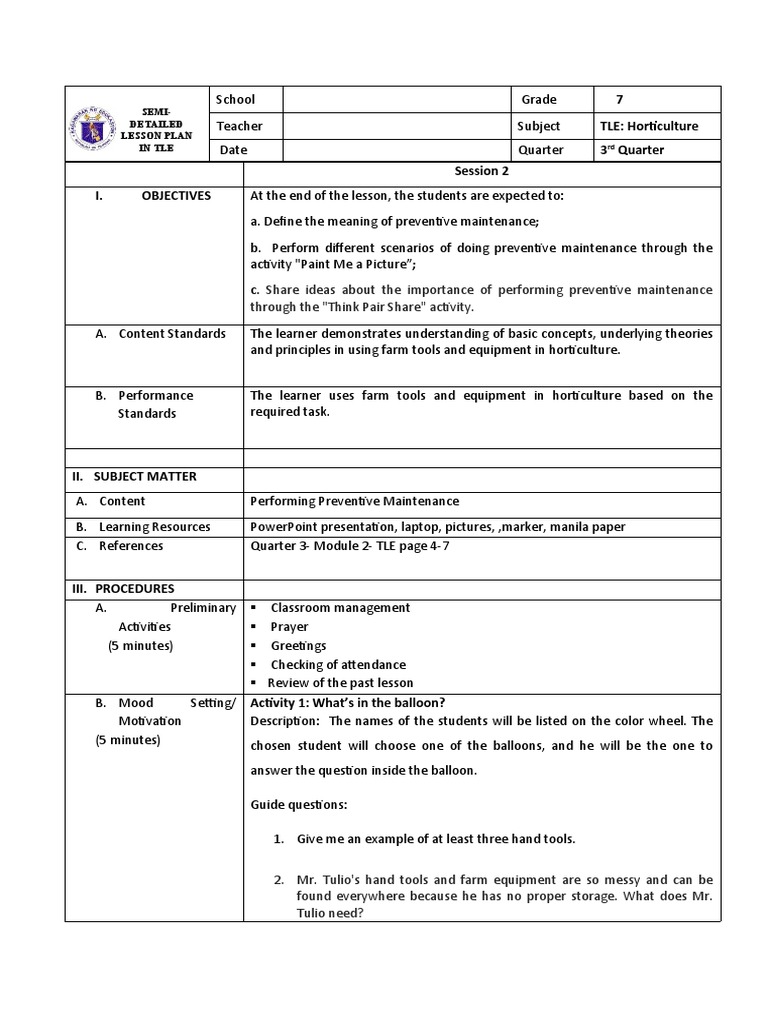 Lesson Plan Tle | PDF | Learning | Lesson Plan
