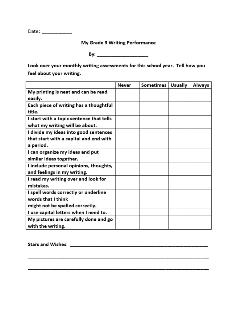 Grade 3 Writing Self-Assessment | PDF