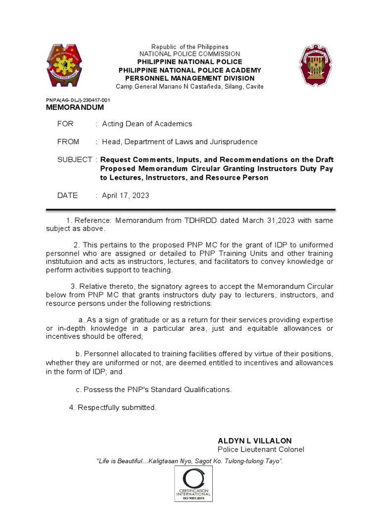 Memo Re Inputs Comments and Recommendations On Idp | PDF