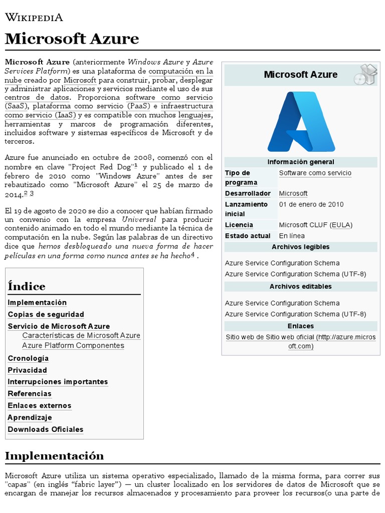 Microsoft Azure - Wikipedia, La Enciclopedia Libre | PDF | Microsoft Azure | Tecnologías de la ...