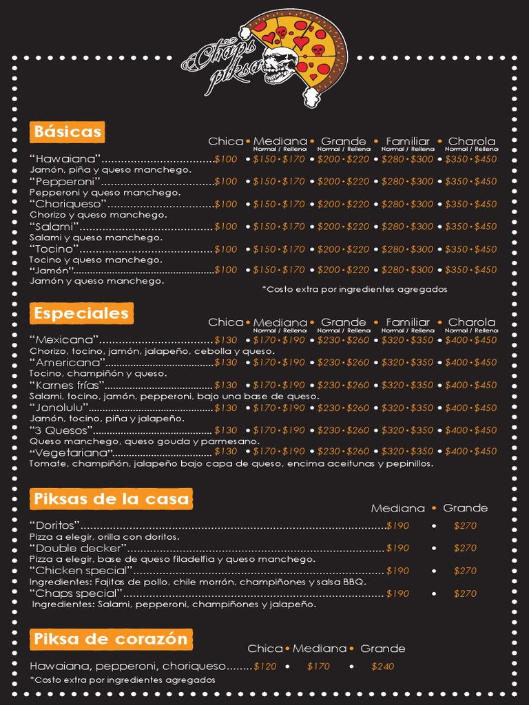 Menu Chaps Piksas 2021 | PDF | Pizza | Alimentos