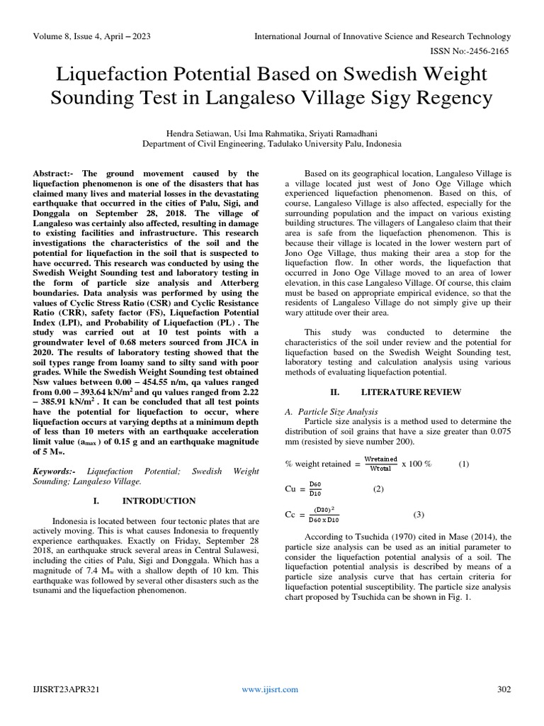 Liquefaction Potential Based On Swedish Weight Sounding Test in ...