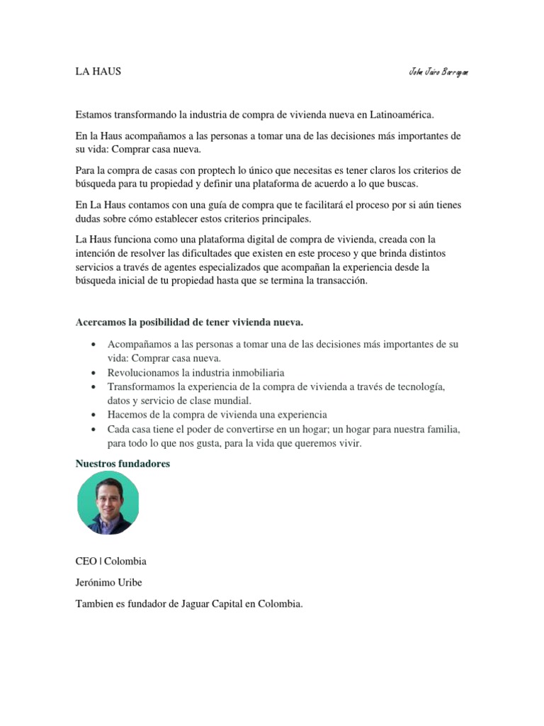 LA HAUS John Jairo Barragan | PDF | Mercado (economía) | Colombia