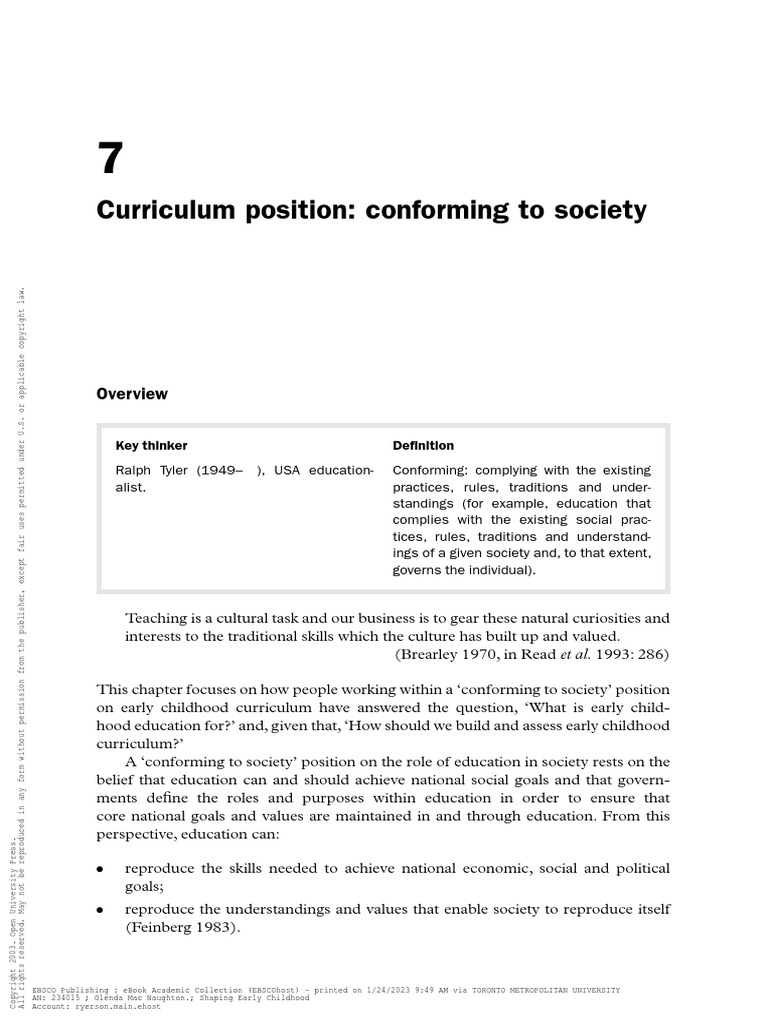ch7 Curriculum Position - Confroming To Society - Macnaughton G | PDF | Curriculum | Rationality