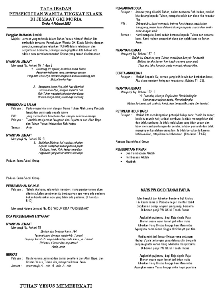 Tata Ibadah PW Klasis | PDF