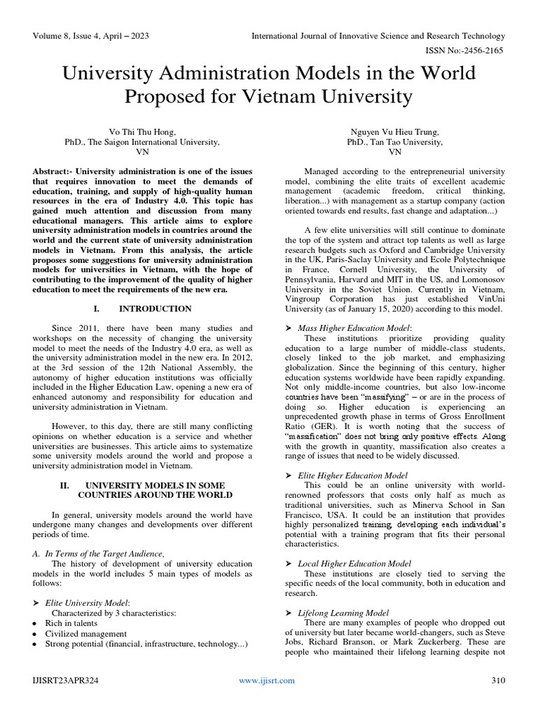 University Administration Models in The World Proposed For Vietnam ...