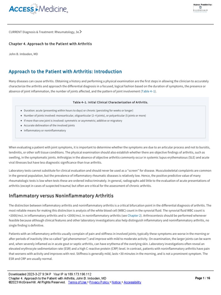 Chapter 4. Approach To The Patient With Arthritis | PDF | Arthritis ...
