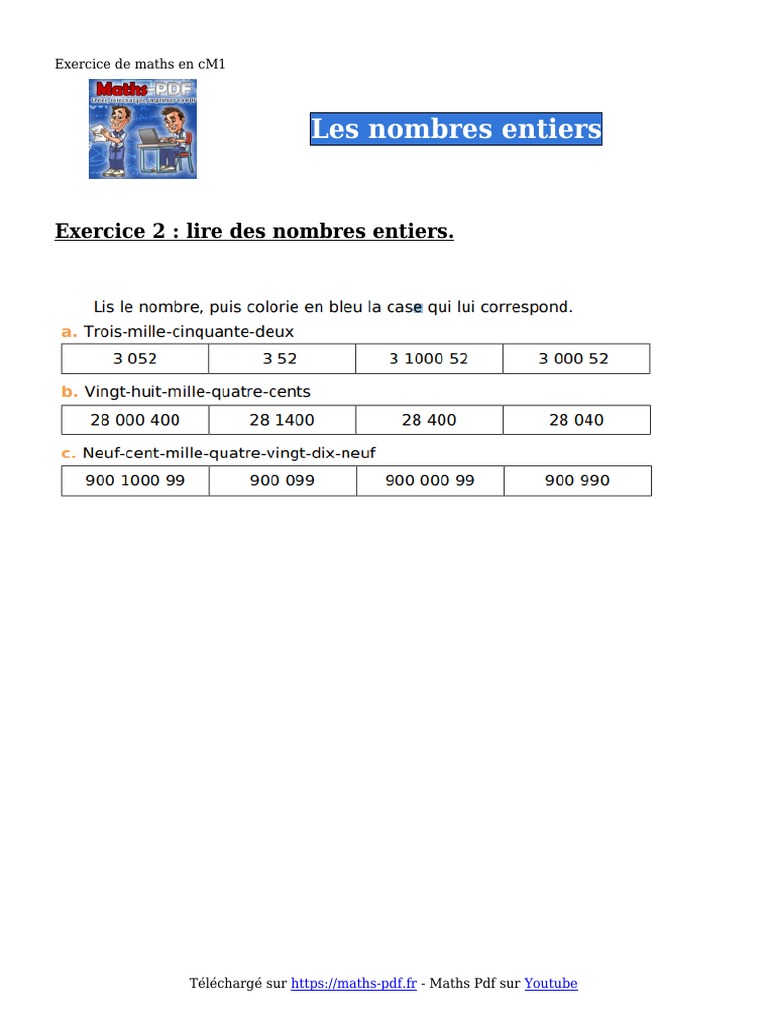 Les Nombres Entiers Exercice 2 CM1 | PDF