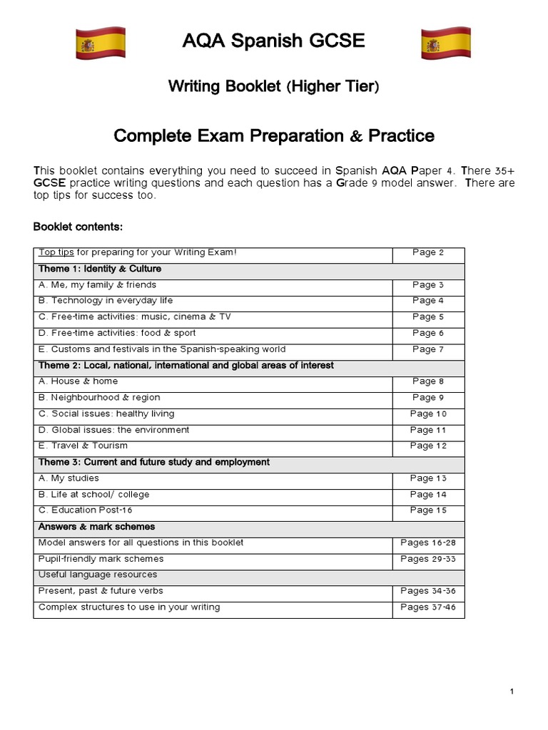 AQA Spanish GCSE HT Writing Exam Practice | PDF | Grammatical Tense ...