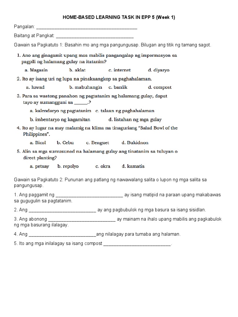 Home-Based Learning Task in Epp 5 (Week 1) | PDF