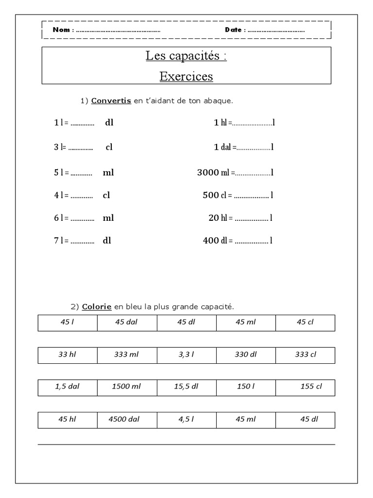 Exercices sur l'Abaque des Capacités | PDF