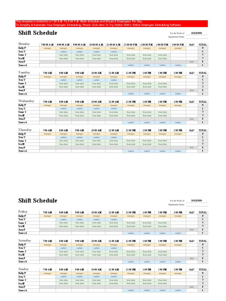 Employee Schedule Template 18 | PDF