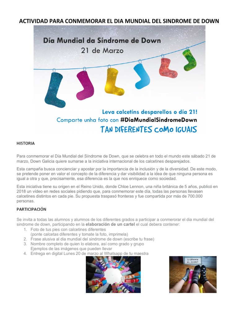Actividad para Conmemorar El Dia Mundial Del Sindrome de Down | PDF