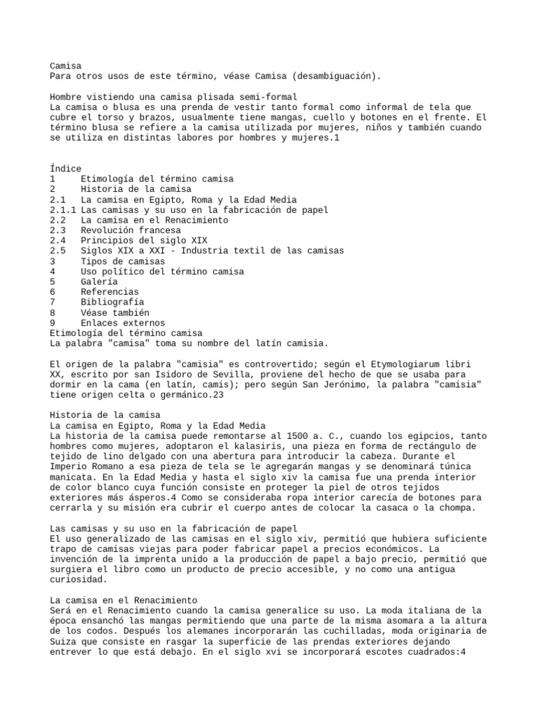 Origen de La Camisa | PDF | Camisa | Softlines (venta minorista)