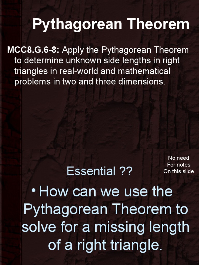 MCC8.G.6-8: Apply The Pythagorean Theorem | PDF | Triangle Geometry | Euclidean Plane Geometry