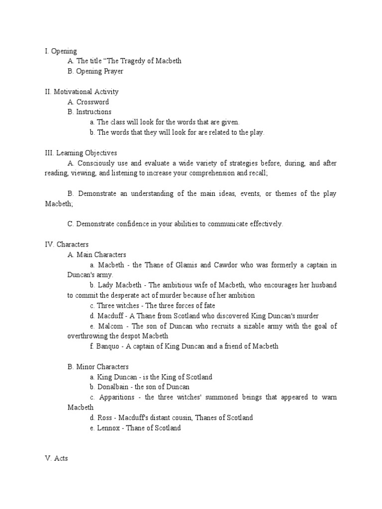 Outline | PDF | Macbeth | Shakespearean Characters