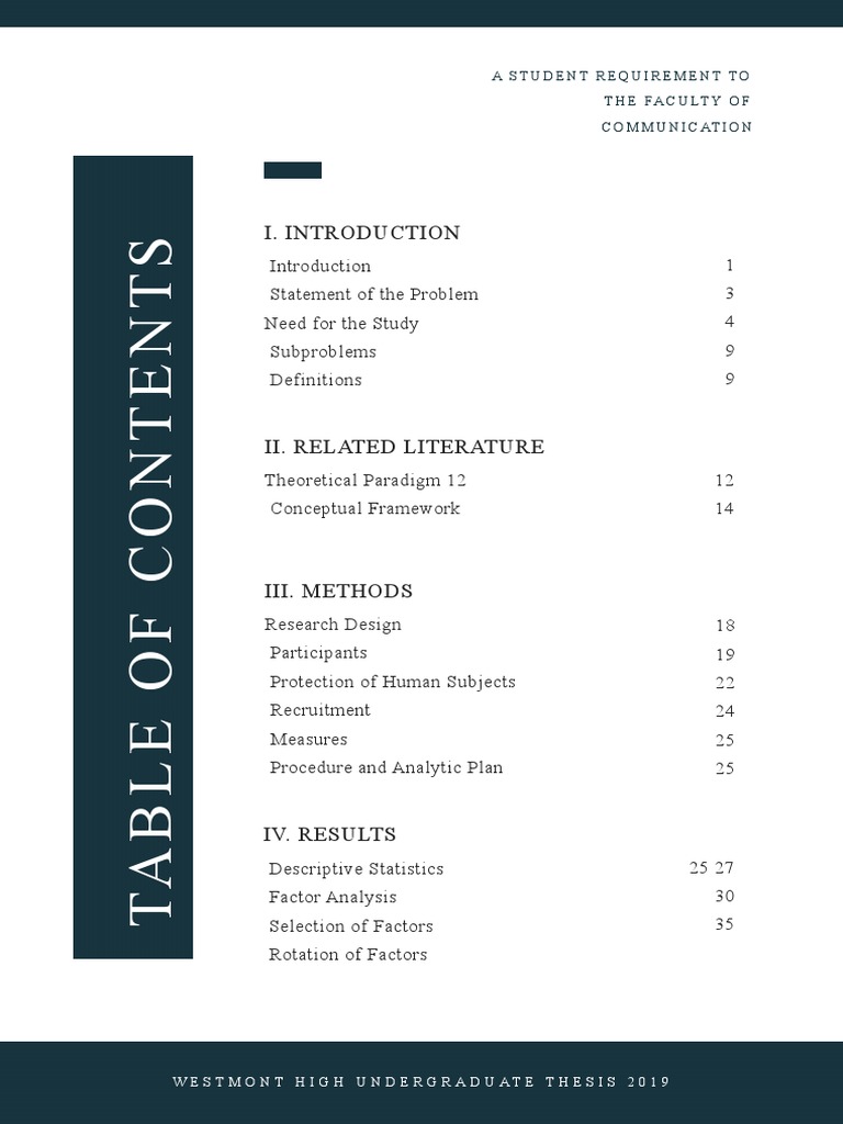 Navy Blue Modern Thesis General Table of Contents | PDF | Methodology ...