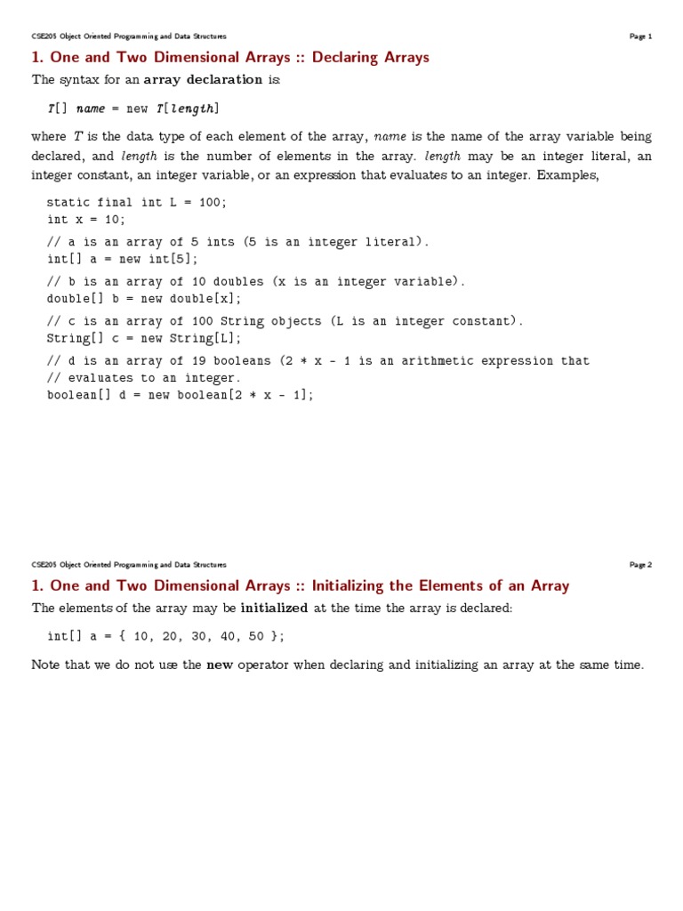Burger Cse205 Note Arrays 01 | PDF | Integer (Computer Science) | Boolean Data Type