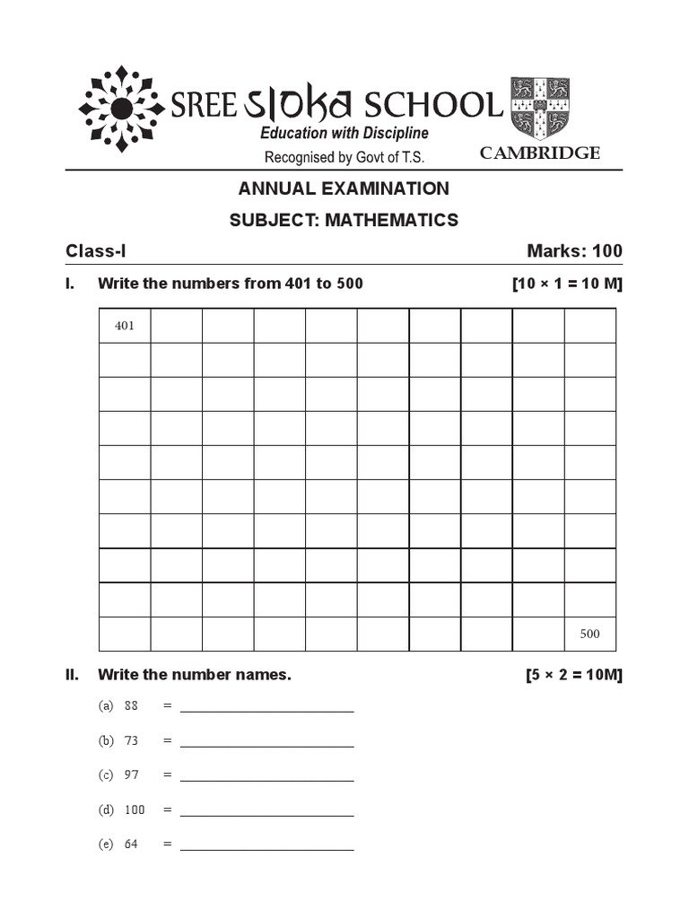 Maths Class-1 | PDF | Mathematics | Elementary Mathematics