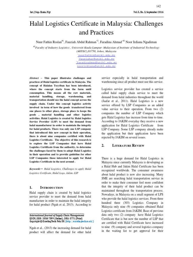 Halal Logistics Certificate in Malaysia Challenges and Practices | PDF | Logistics
