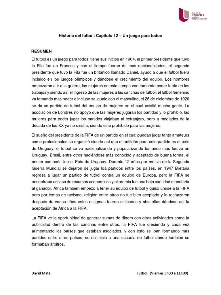 Ensayo Fútbol David Mata | PDF | Asociación de Futbol | FIFA
