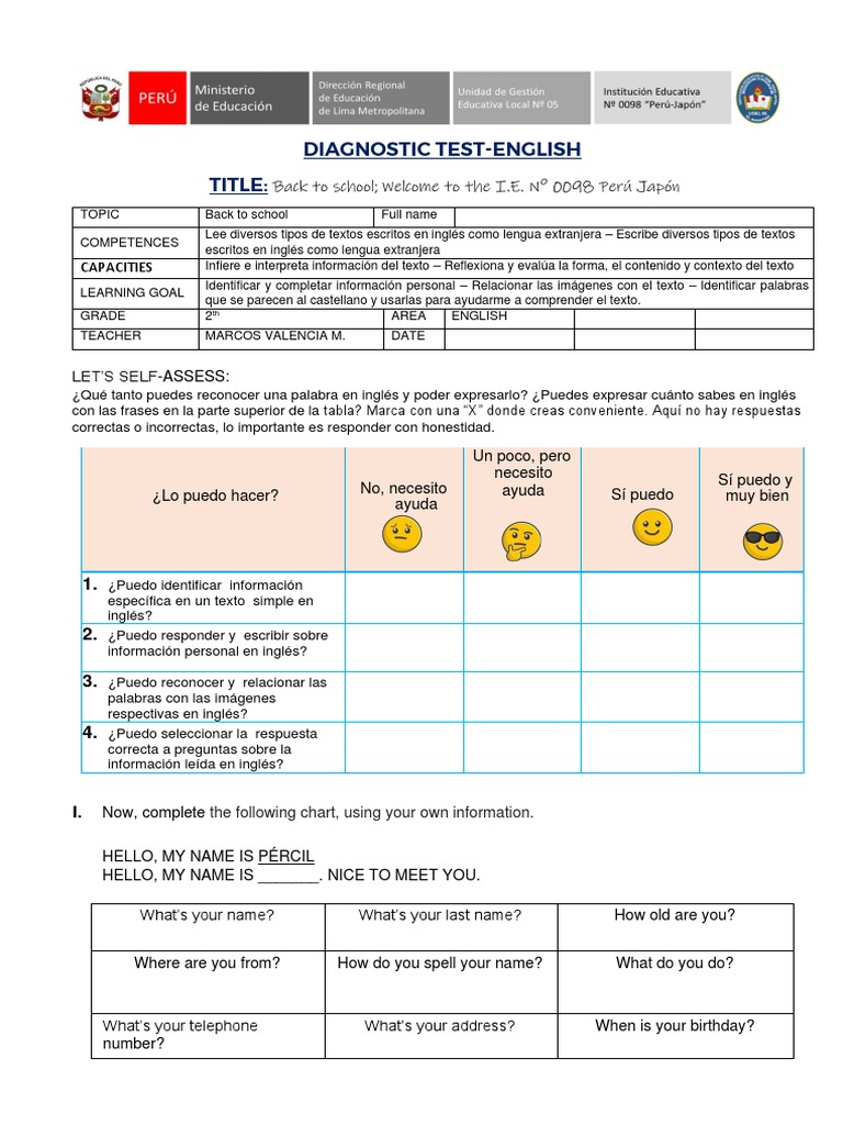Diagnostico Ingles 2do | PDF