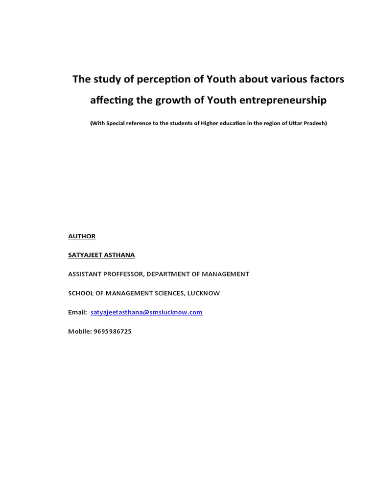 The Study of Perception of Youth About Various Factors Affecting The Growth of Youth ...