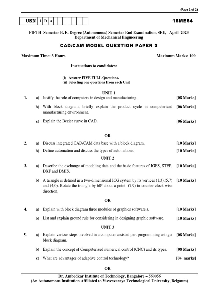 SATHISH S CADCAM 2022 23 Model 3 | PDF | Computer Aided Design | Numerical Control