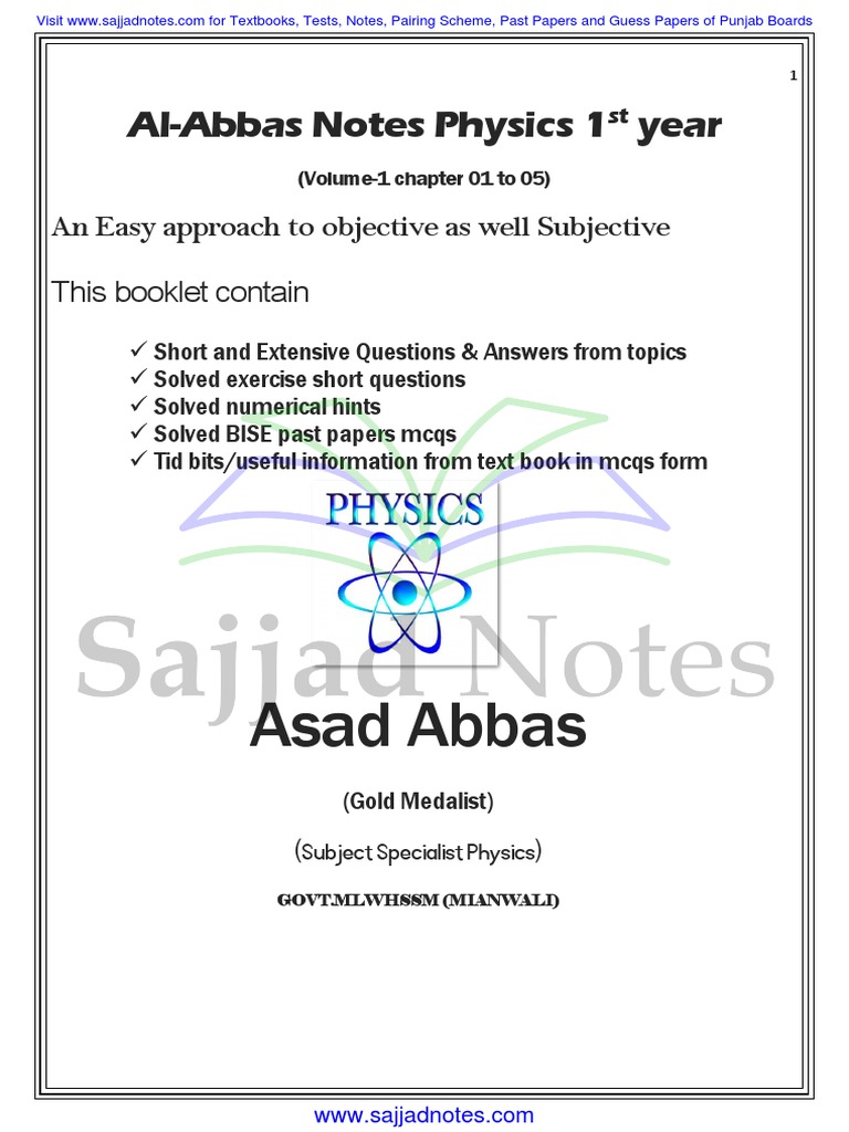 Asad Abbas: Al-Abbas Notes Physics 1 Year | PDF | Significant Figures ...