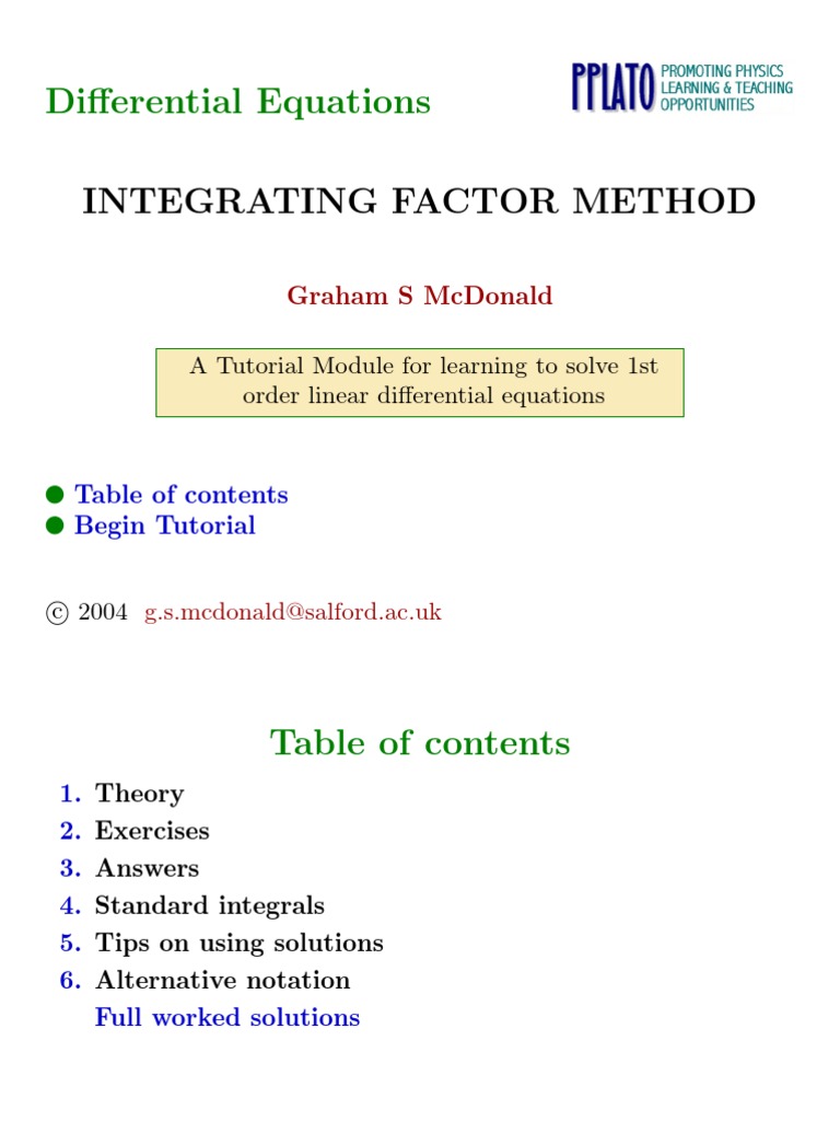 Ordinary Differential Equations Integrating Factor | PDF