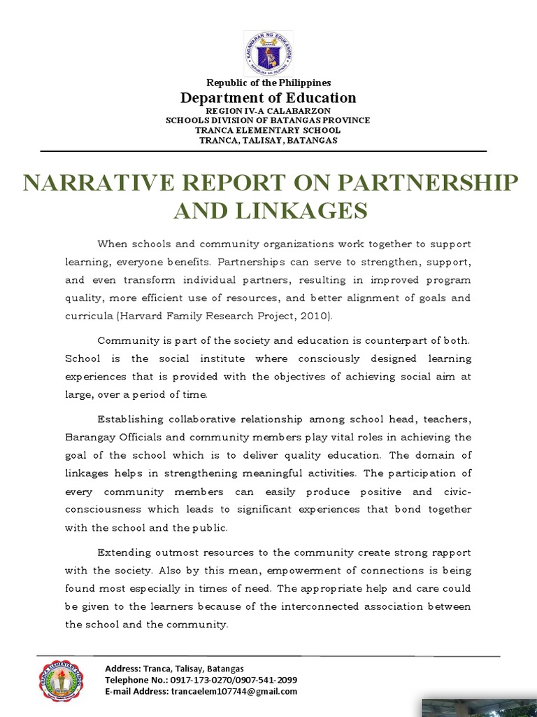 Narrative Report On Partnership and Linkages | PDF | Learning | Cognition