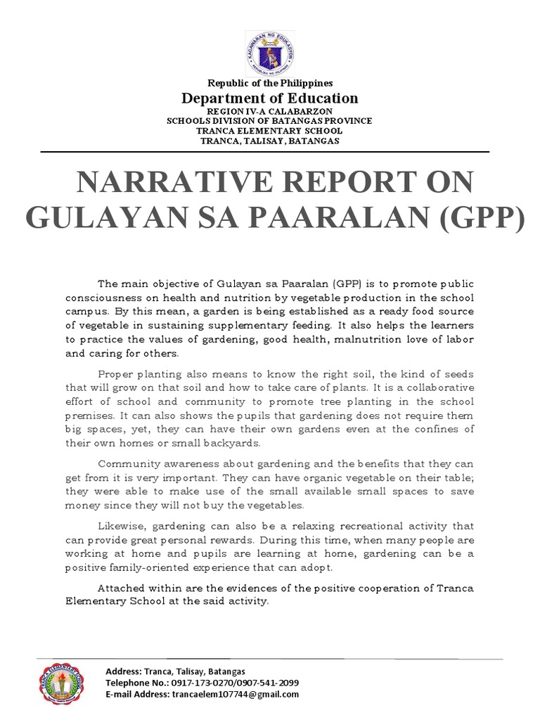 NARRATIVE REPORT ON Gulayan Sa Paaralan | PDF | Vegetables | Food And Drink