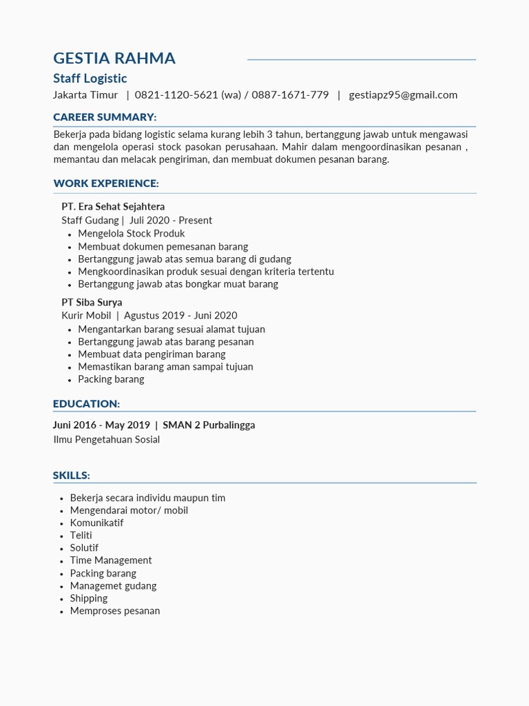 Contoh CV KERJA | PDF | Karier & Perkembangan | Kesehatan Holistik