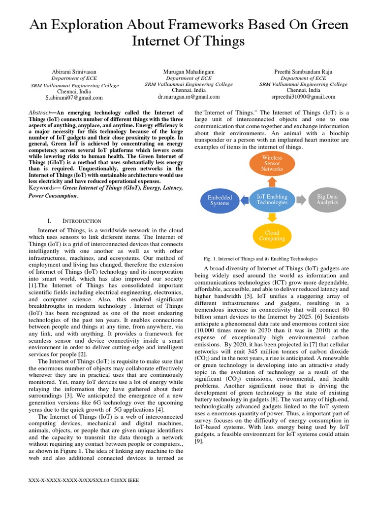 An Exploration About Frameworks Based On Green Internet of Things | PDF | Internet Of Things ...