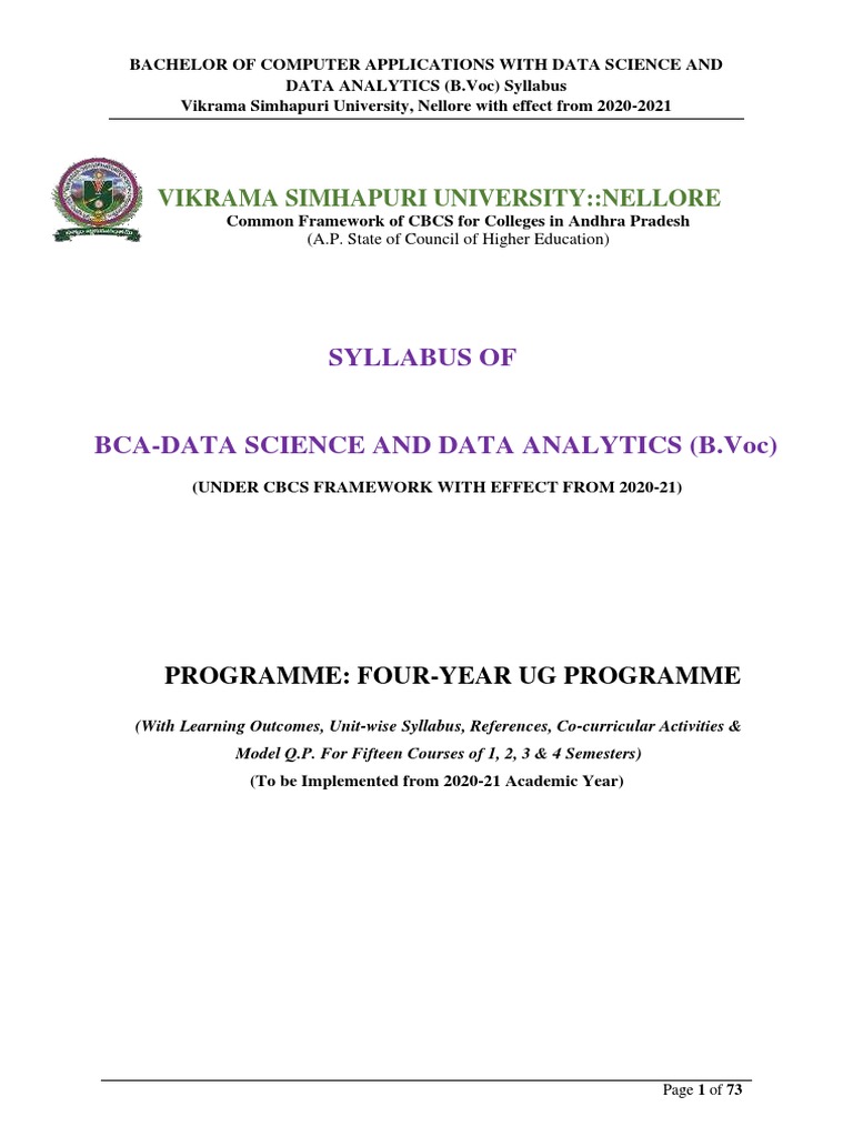 BCA-DATA SCIENCE AND DATA ANALYTICS B.Voc SYLLABUS 2020-21 | PDF ...