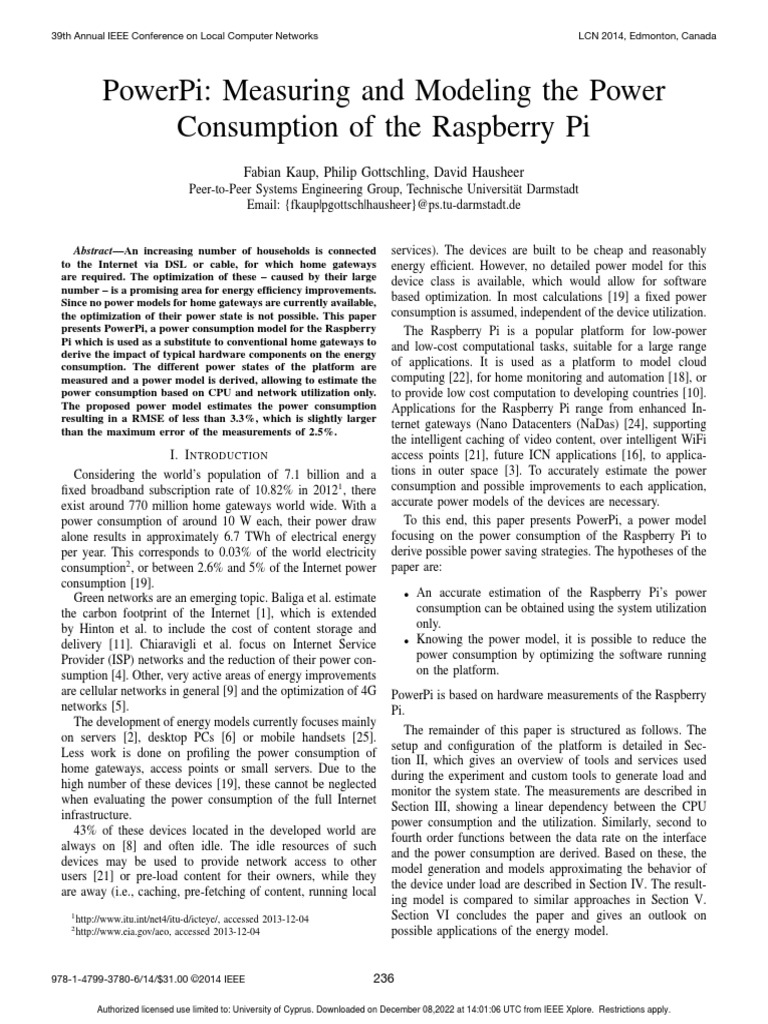 PowerPi Measuring and Modeling The Power Consumption of The Raspberry Pi | PDF | Wi Fi ...